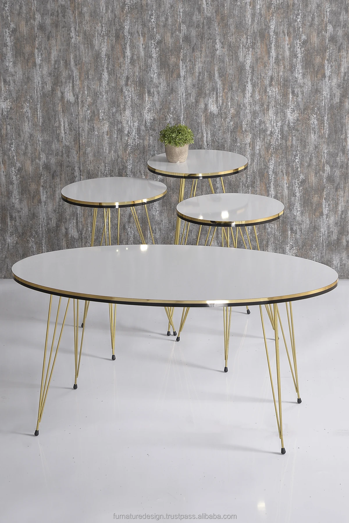 Modern Design Nesting Coffee Table Set with Golden Metal Leg Living ...