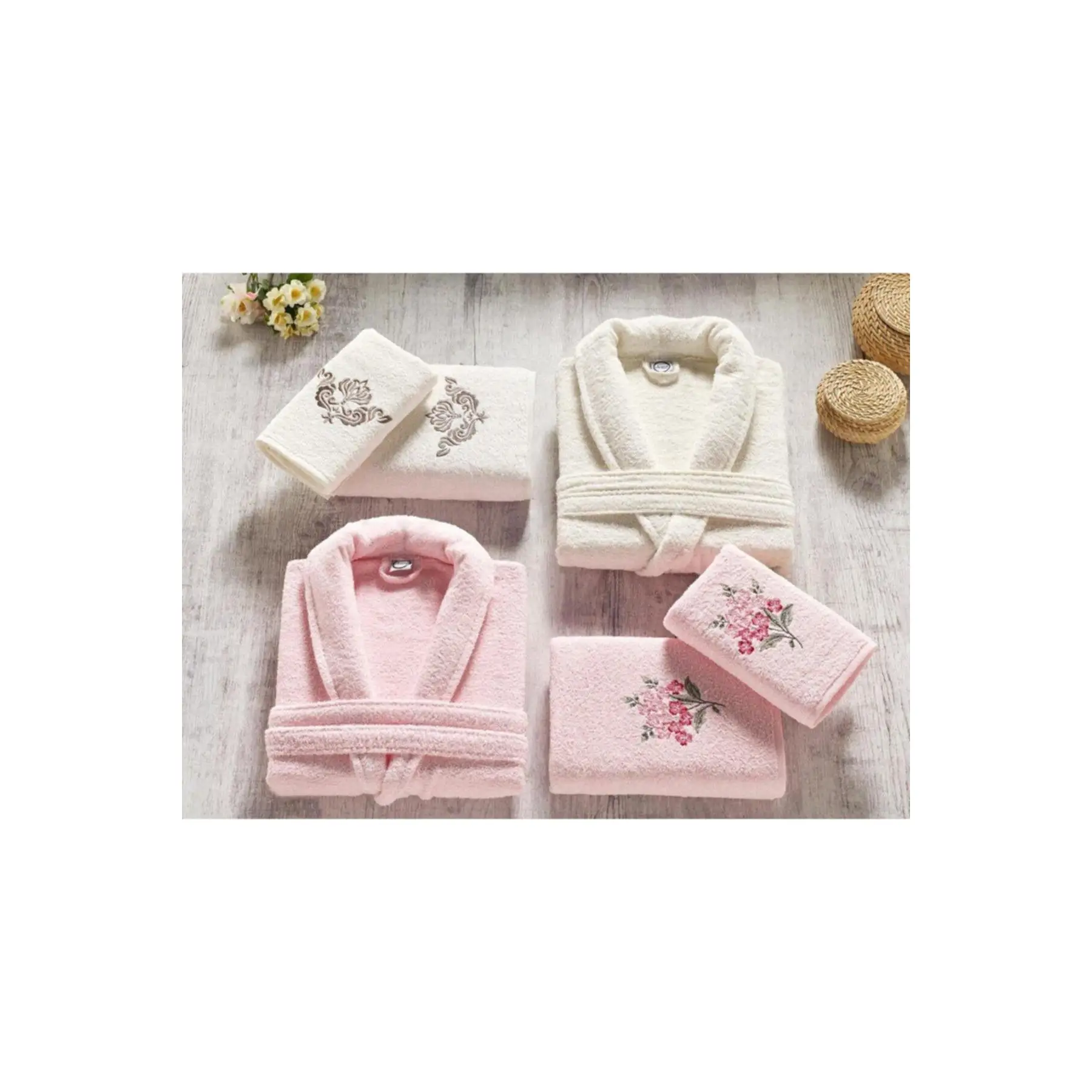 Ardora Bukle Family Bathrobe Set Powder Cream| Alibaba.com