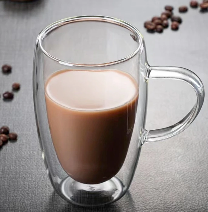 Double Walled Clear Glass Coffee Mugs with Handle Insulated Layer ...