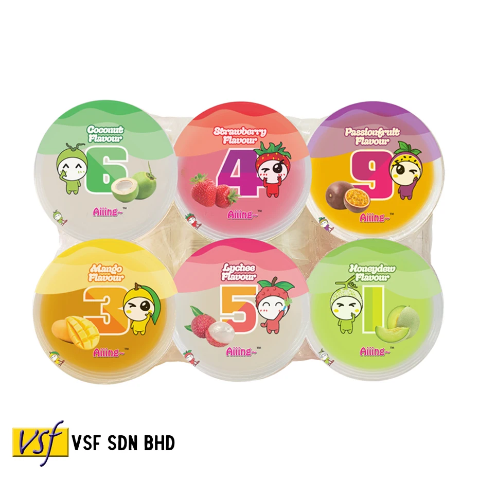 Aiiing Fruit Pudding Cups Nata De Coco 110g x 6 cups x 16 pkts Coconut Strawberry Passionfruit ...