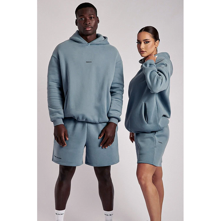 Premium Quality Cotton Fleece Custom Hoodie Set And Sweat Short Sets ...