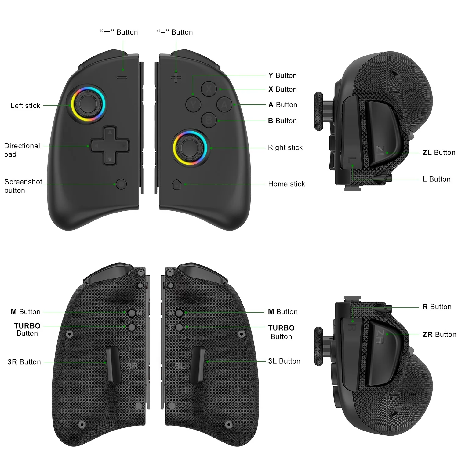 Nintendo Switch Wireless Controller Joycon With 8 Colors Led Ring Light ...