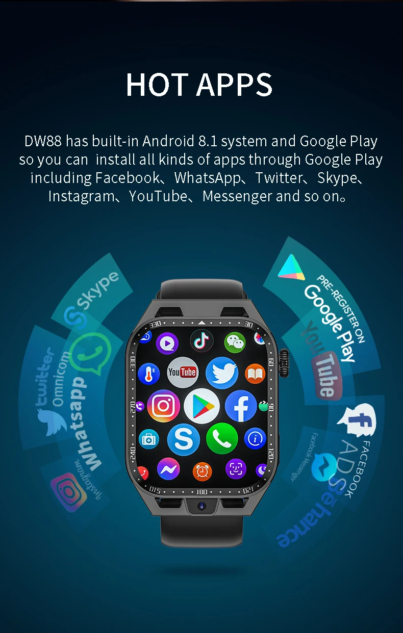 Smart Watch Dual Camera 4g With Lte Simcard Android 8.1 Ultra Watch Gps ...