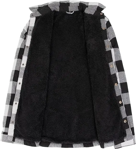 Cotton Men Lined Flannel Shirt Jacket Long Sleeved Brushed Plaid ...