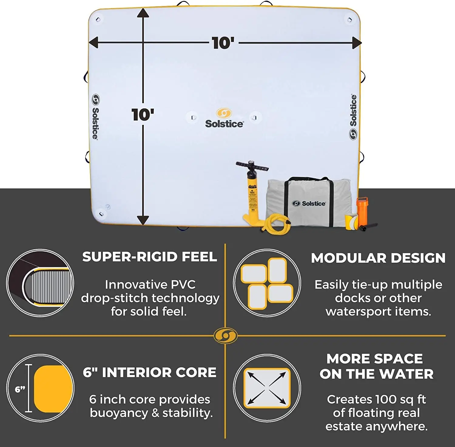 Solstice By Swim Line Top Grade Inflatable Floating Dock 10' X 8' Up To ...