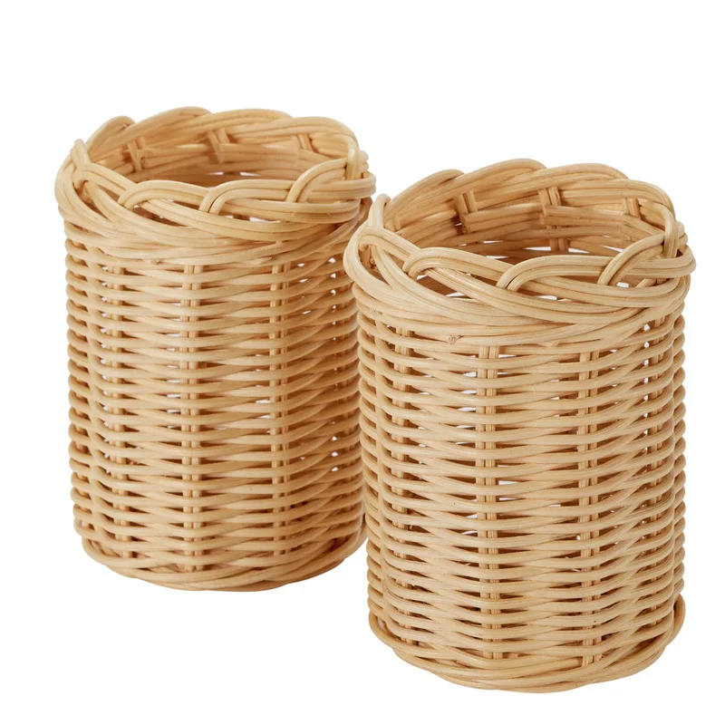 Handmade Rattan Wrapped Cup Woven Wicker Short Drink Sleevetoothbrush ...
