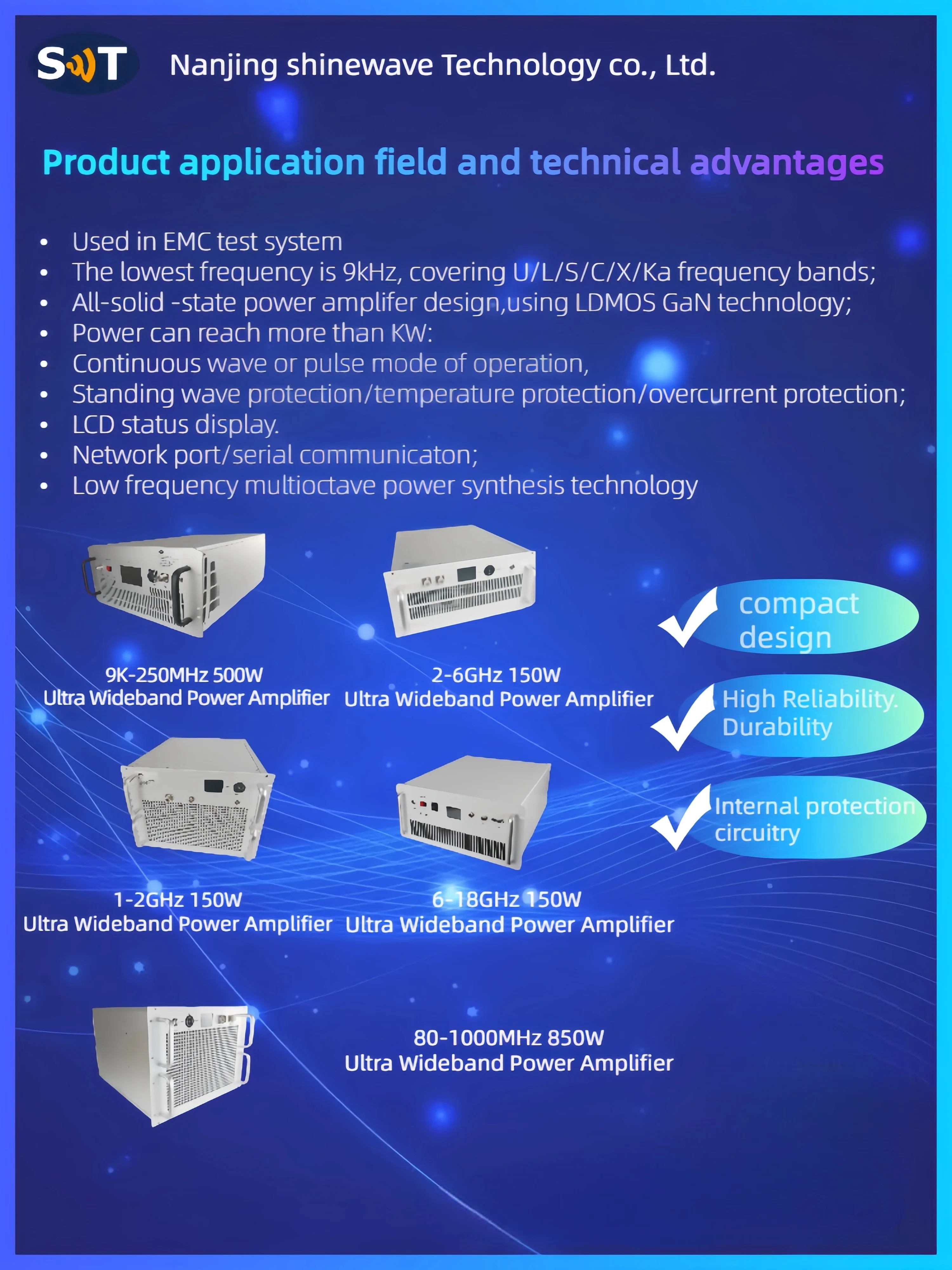 Rackmount Device 19-Inch 2000-4000 MHz 200W RF Power Amplifier 53dB Gain Wide Band Radar ...