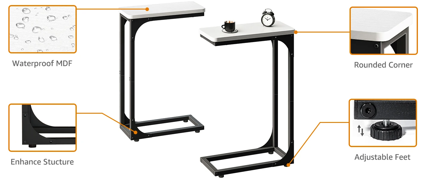 Narrow C Shaped Side Table Set of 2 Living Room Sets Slim Couch Tray ...