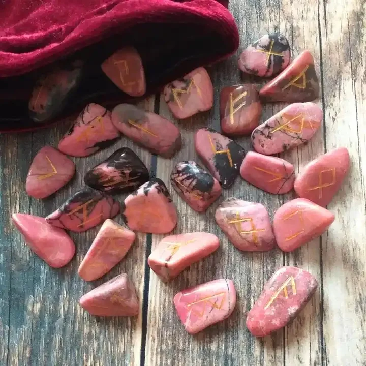 Best Rhodonite Crystal Elder Futhark Rune Set Reiki Healing Chakra ...