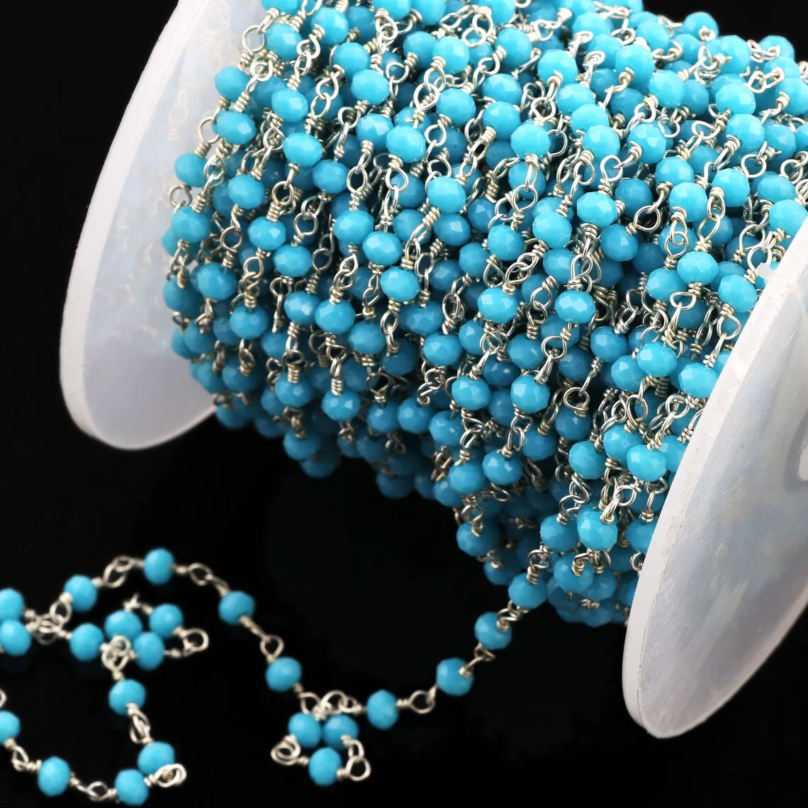 3-50 Feet Blue Turquoise Hydro Beaded Rosary Chain,Rondelle Faceted 3-3 ...
