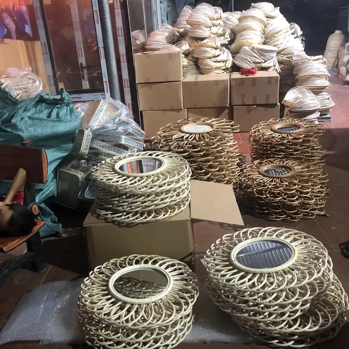 Vintage Living Room Bathroom Rattan Frame Wall Mirror Decoration Set ...