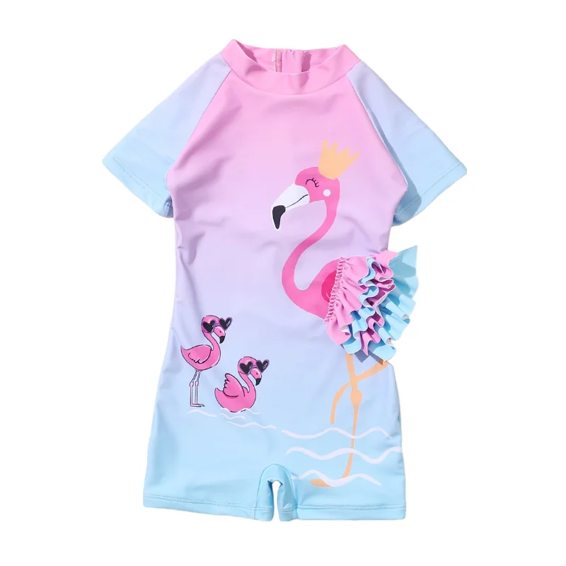 Girls Swimwear One Piece Swimsuit Boxer Swimsuit Short Sleeve Swimwear ...