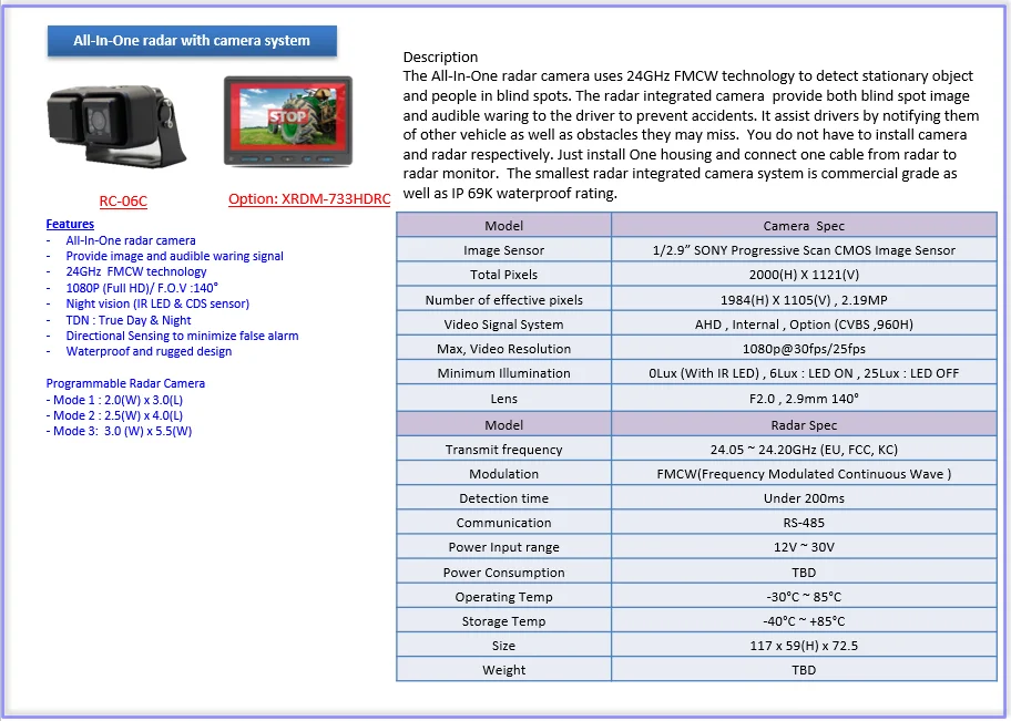 Xm Collision Avoidance Radar Sensor with Monitor XRC-06 All-in-one ...