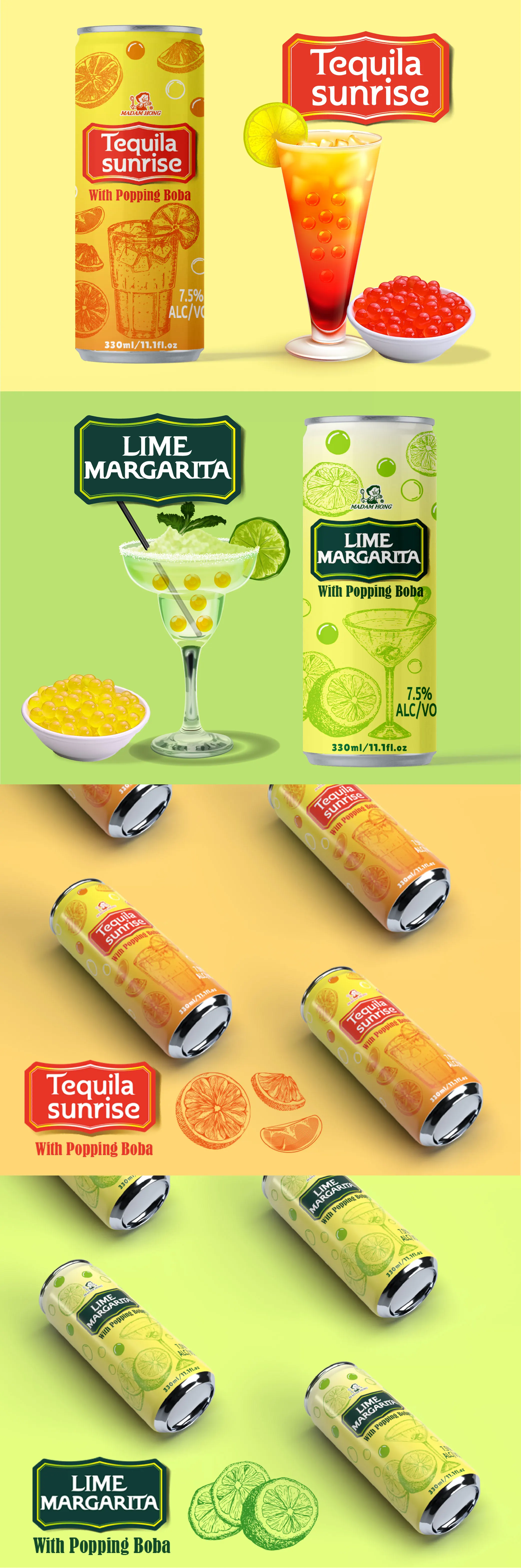 Madam Hong 330ml Can Long Drinks Cocktail with Popping Boba Lime ...