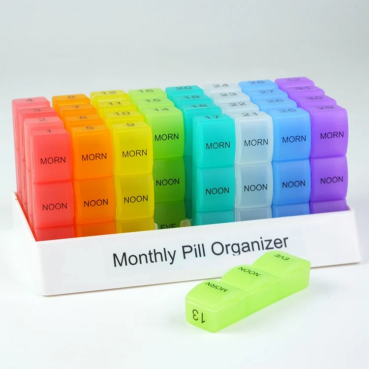 Three-times-a-day 30-day Pill Organizer,With 32 Slots,Medication Holder ...