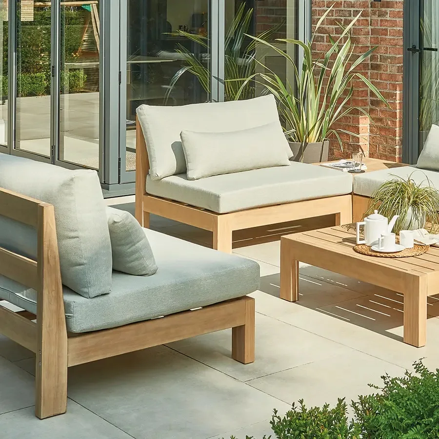 Solid Teak Wood Sofa One Seater Natural Color Finish Modern Living ...