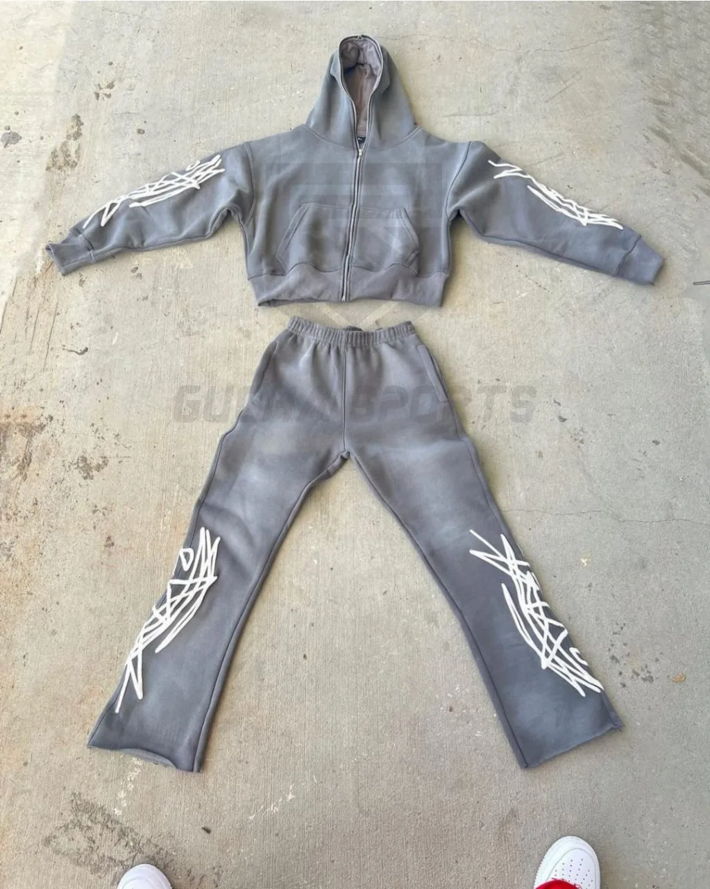 Custom Streetwear Acid Washed Sweat Suits Zipper Hoodies Tracksuit Set ...