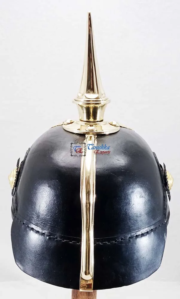 Black Leather Pickelhaube Armor Helmet - Prussian Bavarian LARP Replica