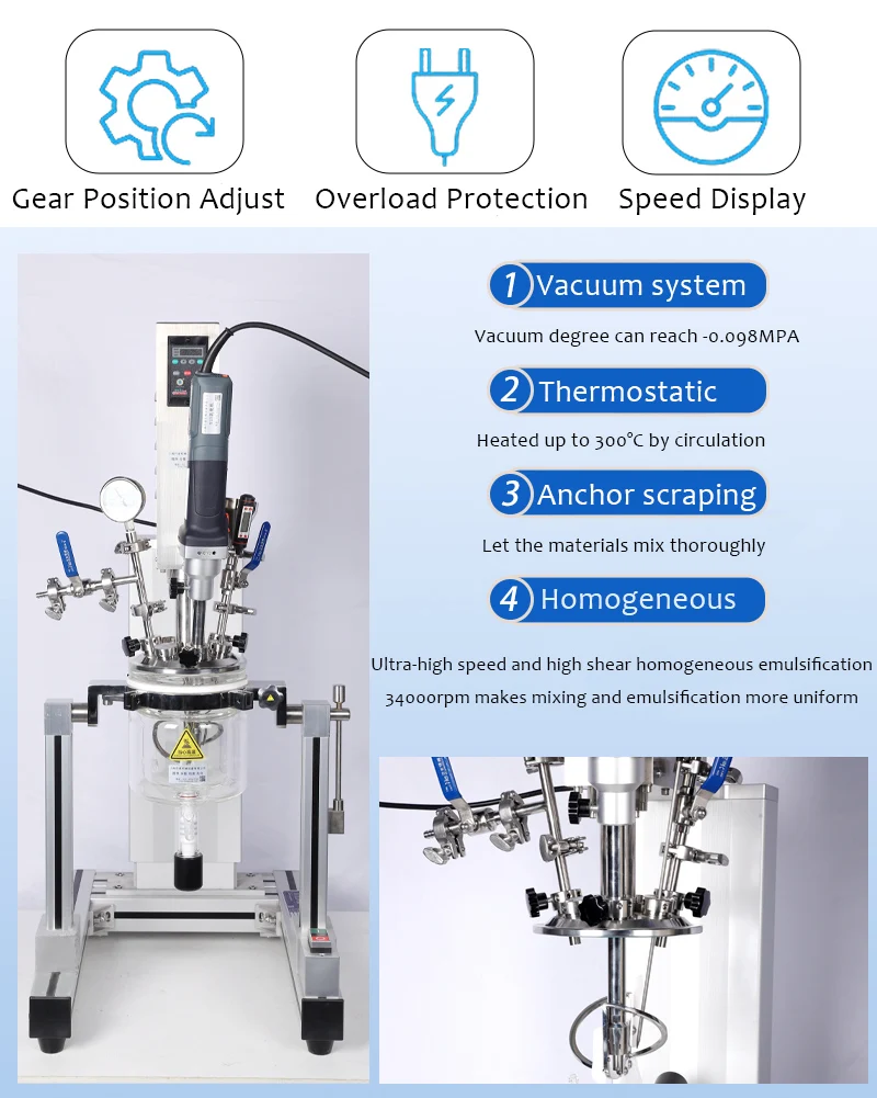 1l Cosmetic Battery Slurry Small Laboratory Heated Stirring Reactor ...