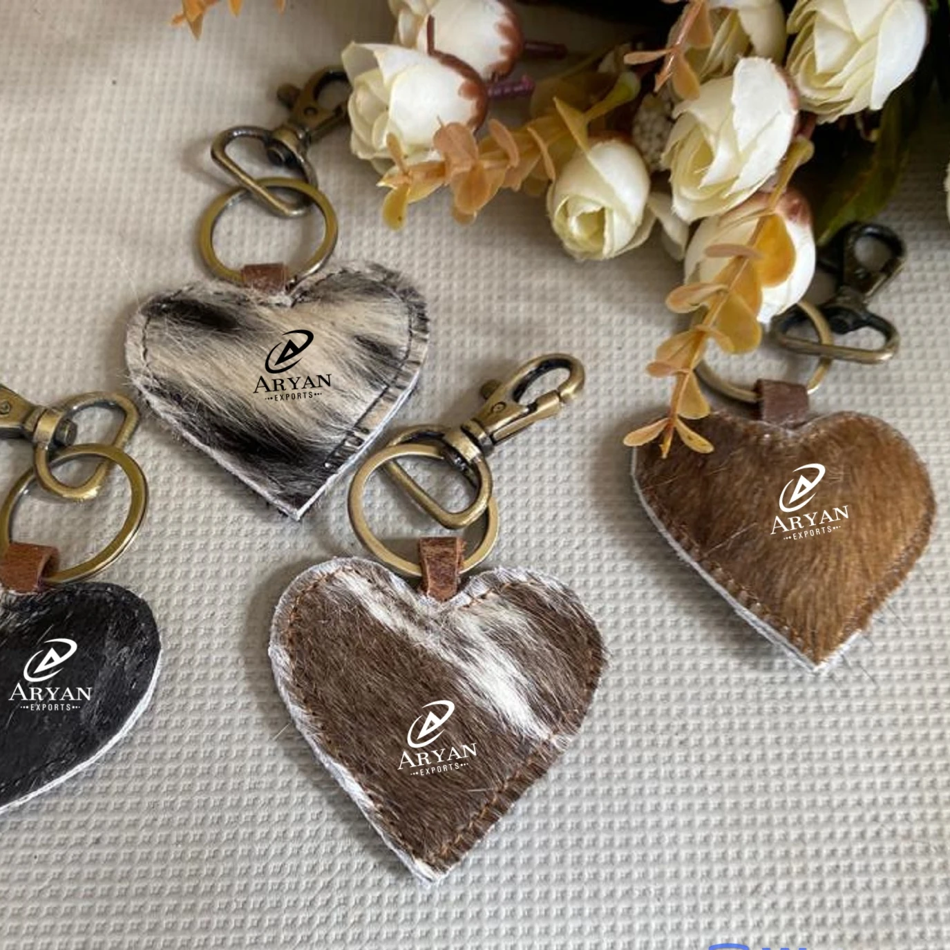 New Arrival Cowhide Leather Keychain Leopard Cowhide Leather Keyrings ...