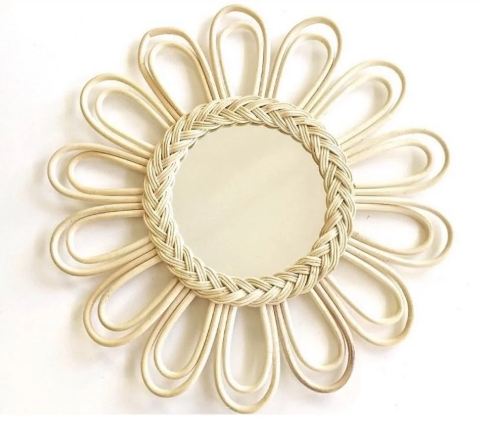 Boho Wall Decorative Handmade Rattan Cane Mirror Wicker Art Arch Cane ...