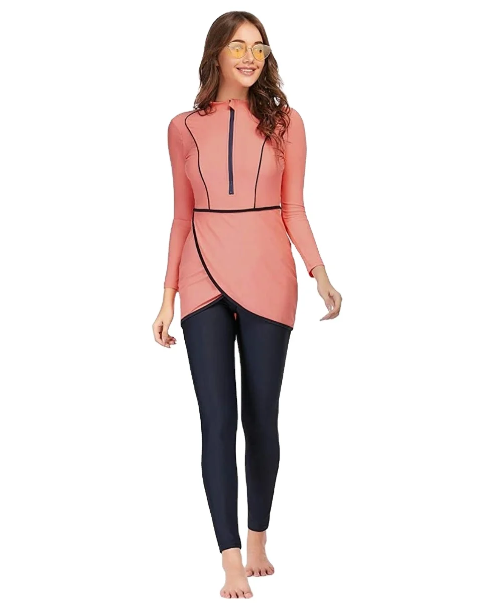 Women Modest Muslim Swimwear Patchwork Hijab Sport Long Sleeves ...