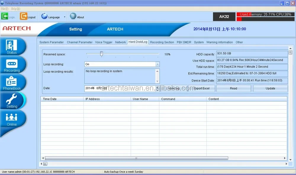 ARTECH AQ8L - 8-Line Telephone Recorder with Cloud Backup