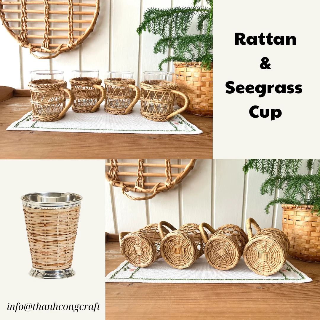 Handmade Eco-Friendly Rattan Woven Glass Cup Holder Bamboo Mug Sleeve ...