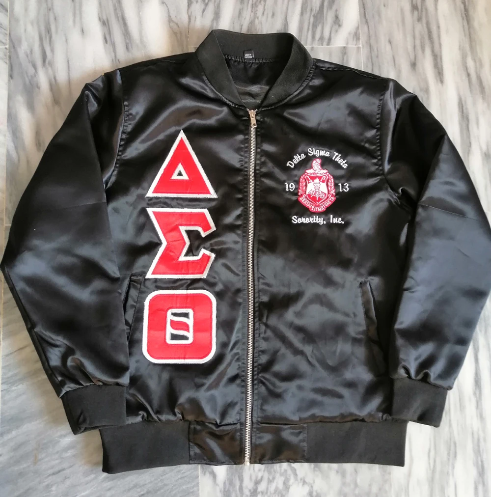 Alibaba.com: Delta/Sigma/Theta Bomber Jacket, Black Soft Silk Lining ...