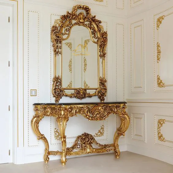Baroque console table and mirror store