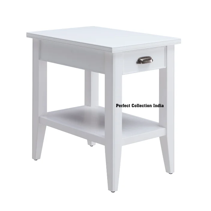 Modern White End Table with Drawer Living Room Side Table/Charging ...
