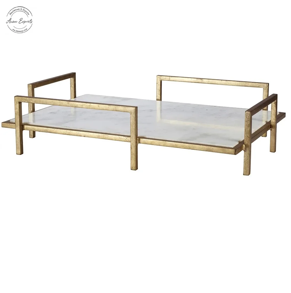 Modern Luxury Coffee Table Metal Serving Tray With White And Rose Gold ...