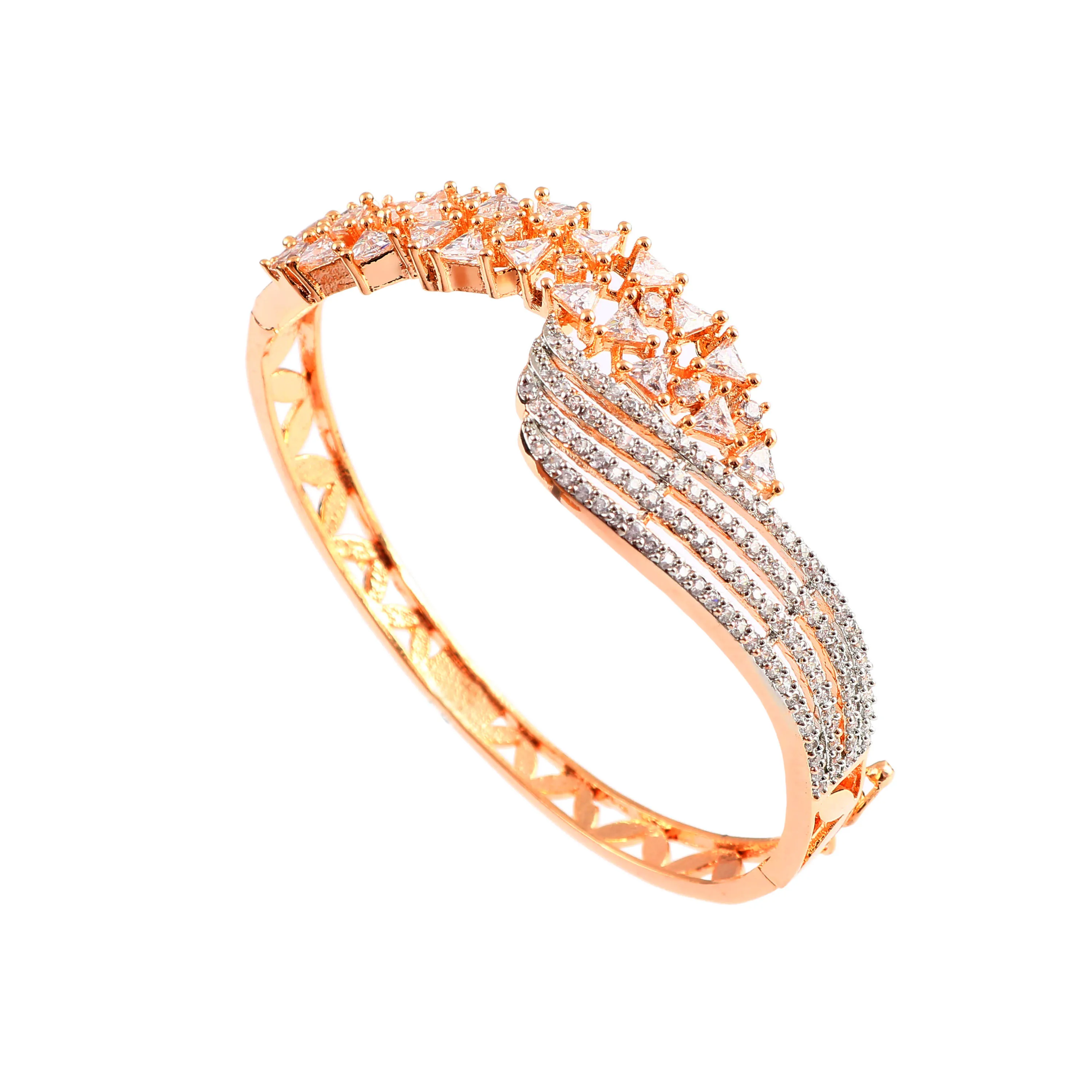 Leaf Bracelet Rose Gold Tone Cubic Zirconia Designer Brass Bangle Style Kada Bracelet For Women ...