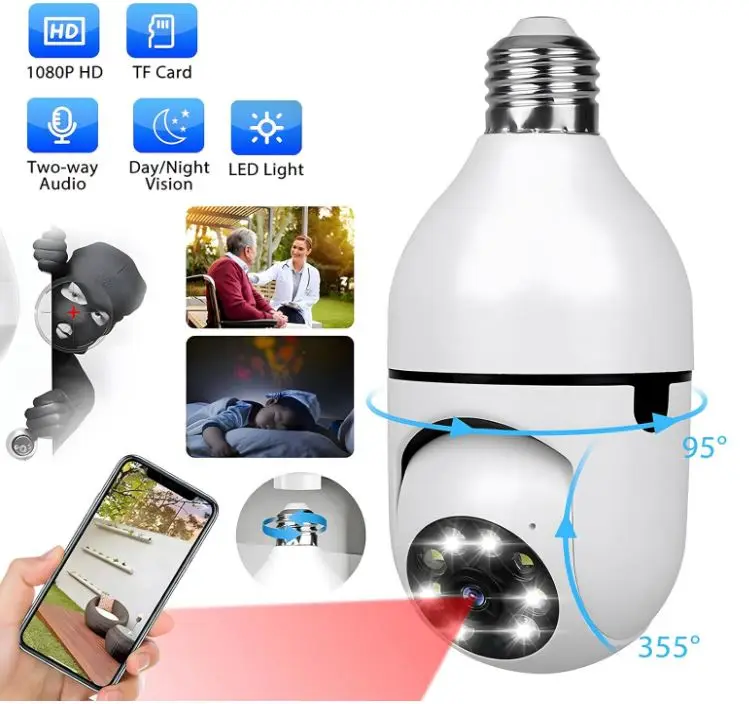 Light Bulb 360 Degree Pan Tilt Panorac Security IP Camera 2.4GHz WiFi ...