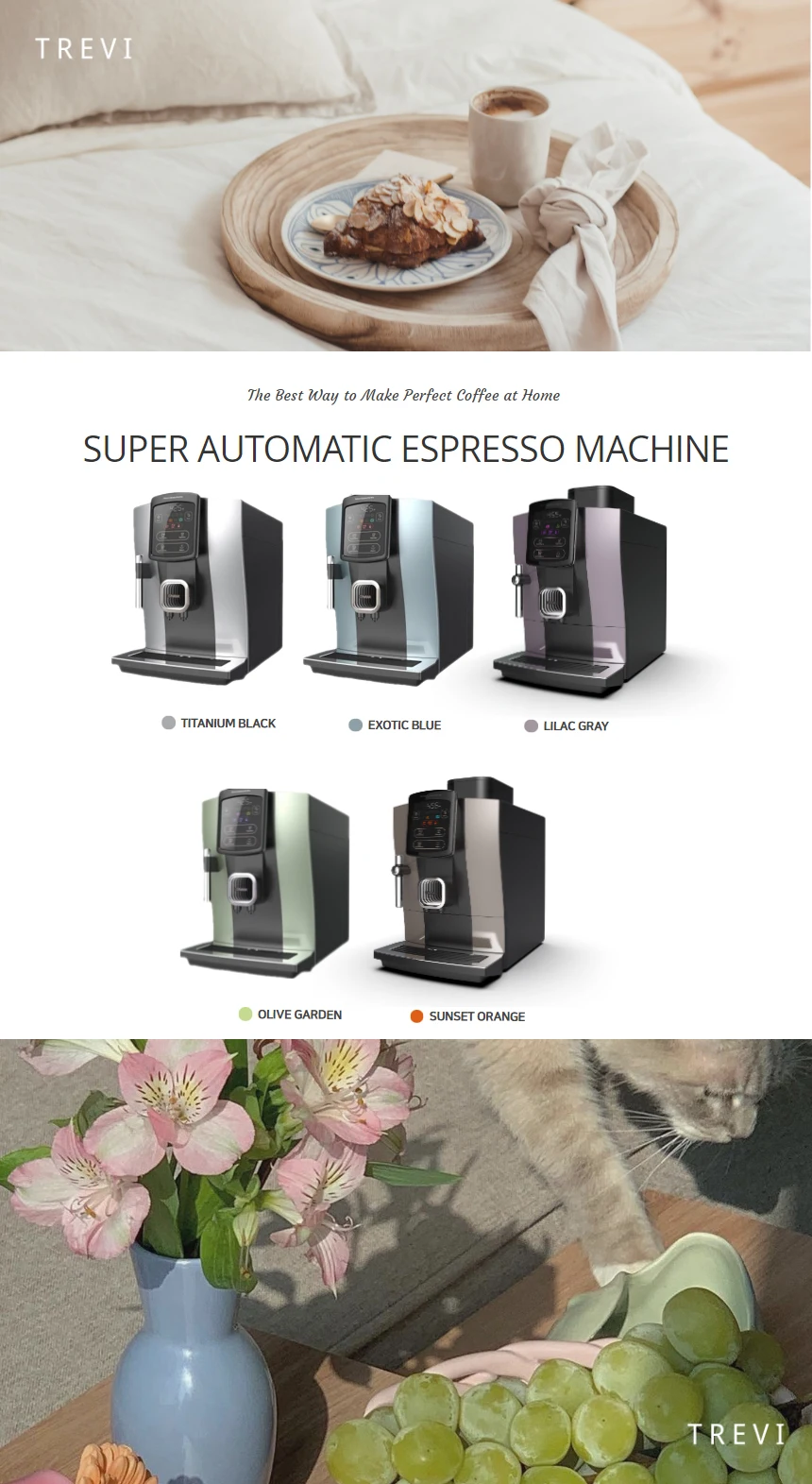 TREVI Lilac Grey Espresso Machine - Perfect for Home & Travel