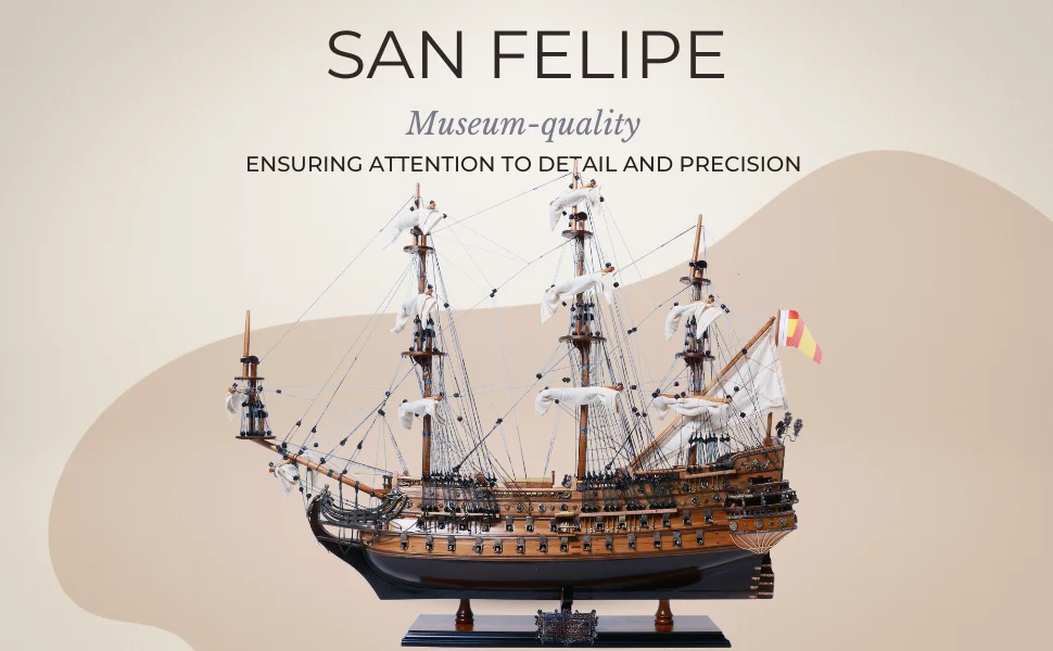 San Felipe 60cm Wooden Model Ship - Durable Nautical Craft