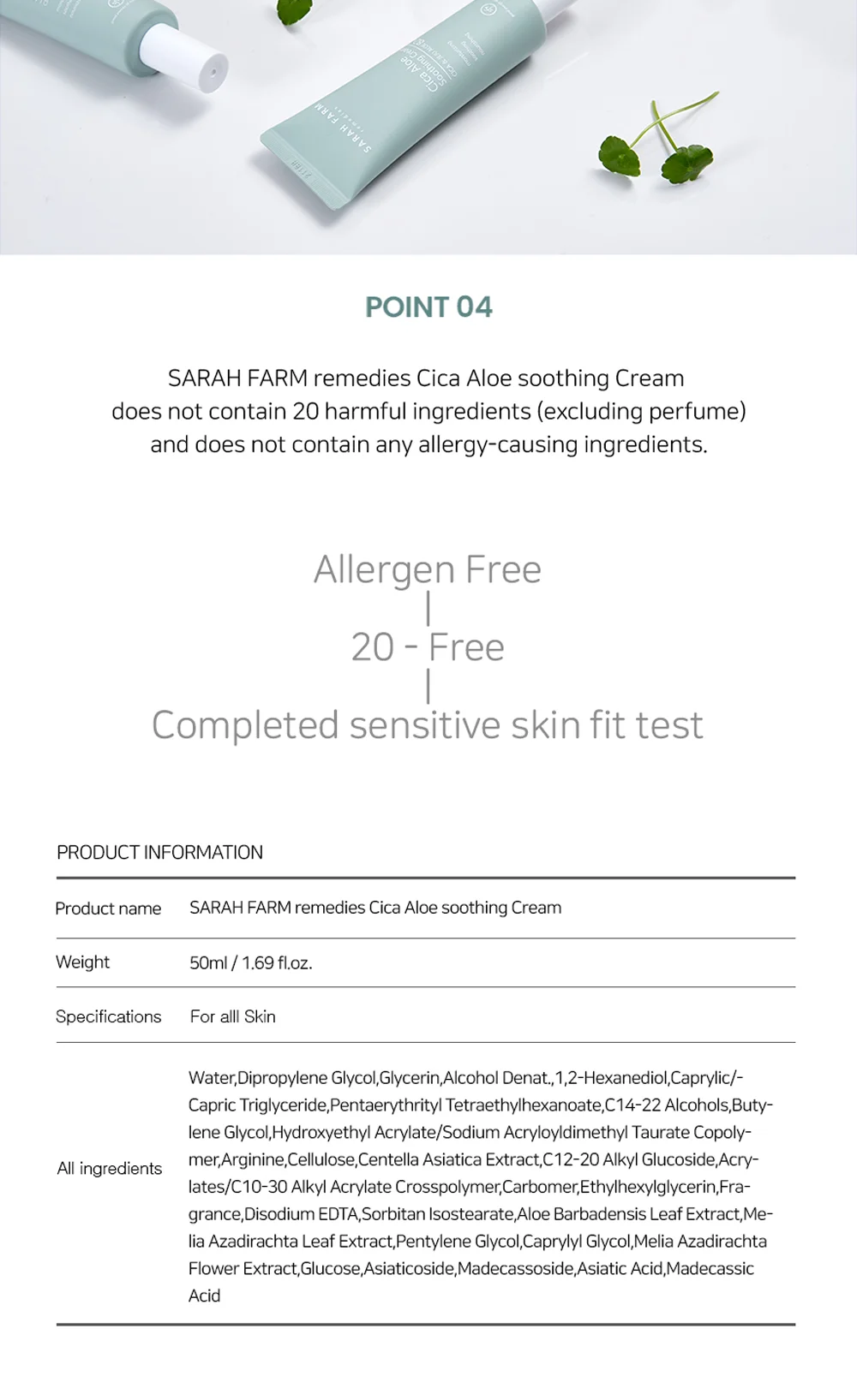 Face Cream Korean Made Sarah Farm Remedies Cica Aloe Soothing Cream ...