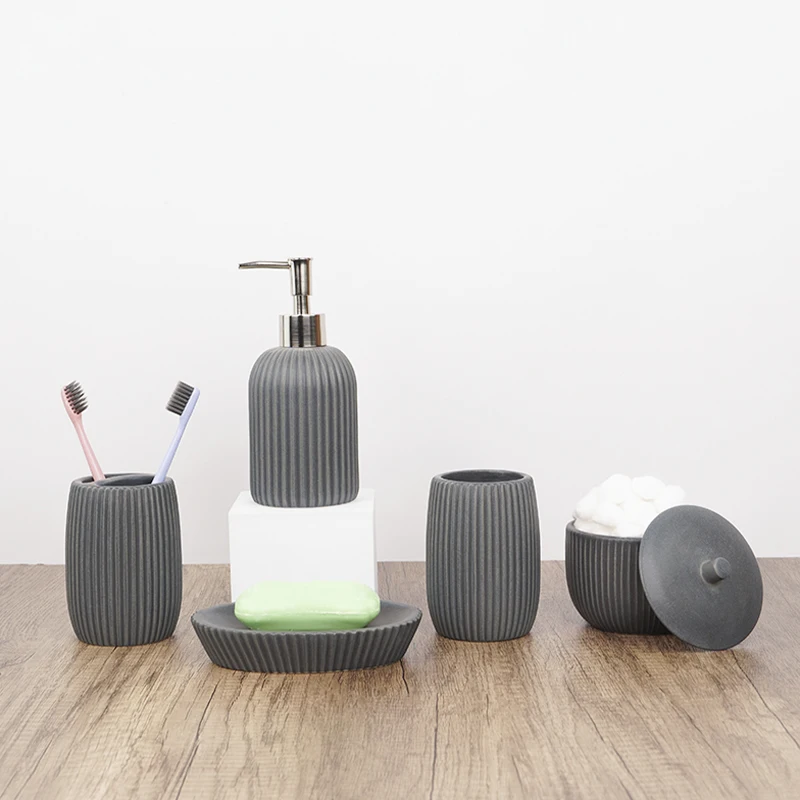 Customizable Sustainable Ceramic Bathroom Set With Soap Dispenser And ...
