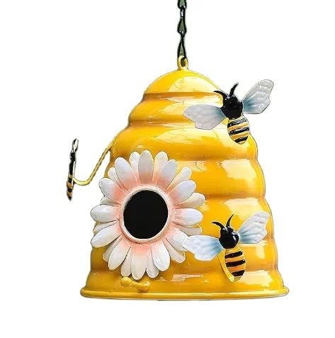 Yellow Enamel Finished Metal Garden Pet House Garden Decor Bee Hive ...