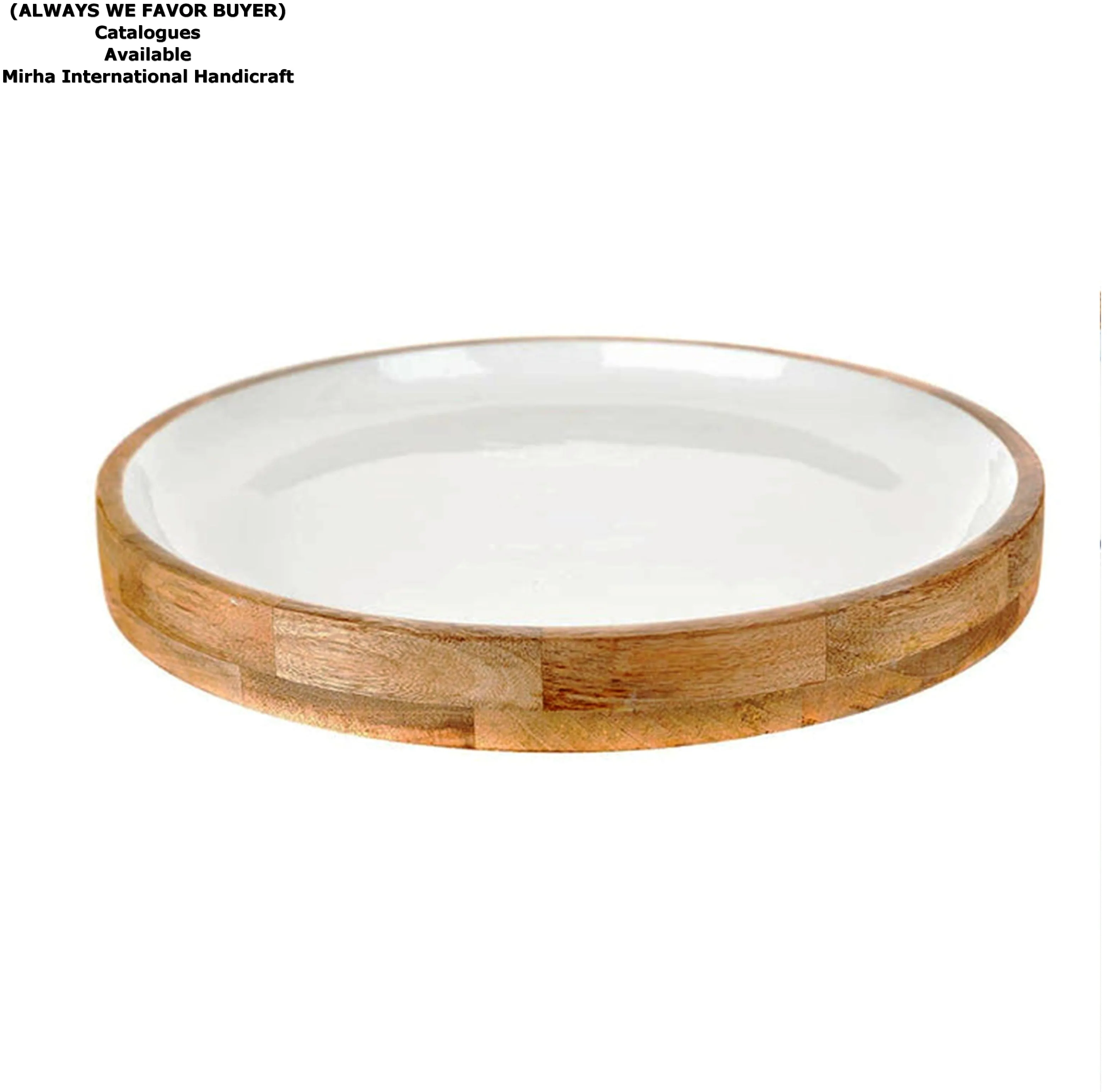 Mango Wood Tray With White Enamel Serving Platter Enamels Printed ...