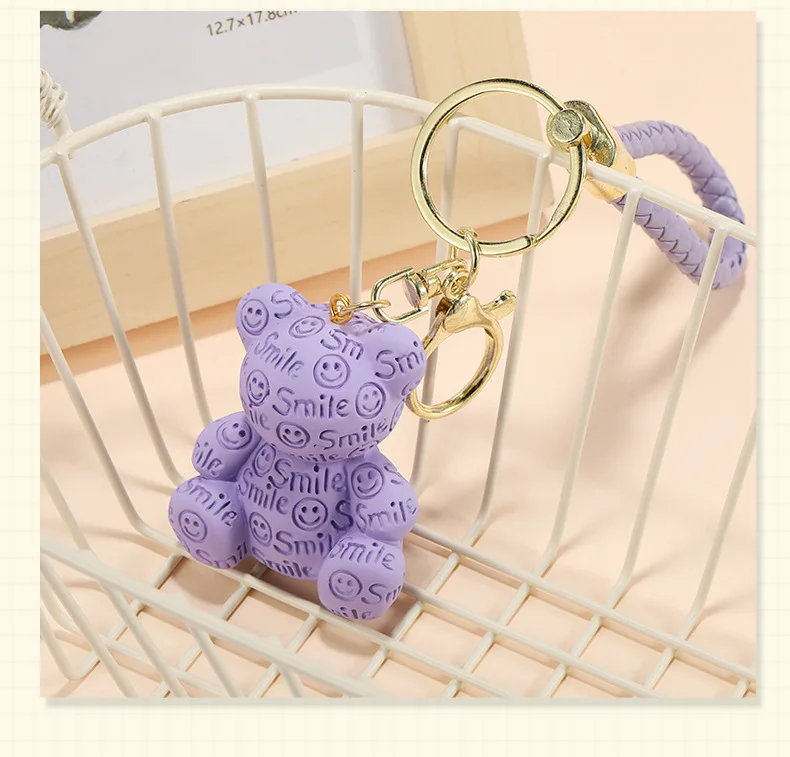 Cartoon Resin Smile Letter Bear Key Chain Men Women Fashion Cute ...