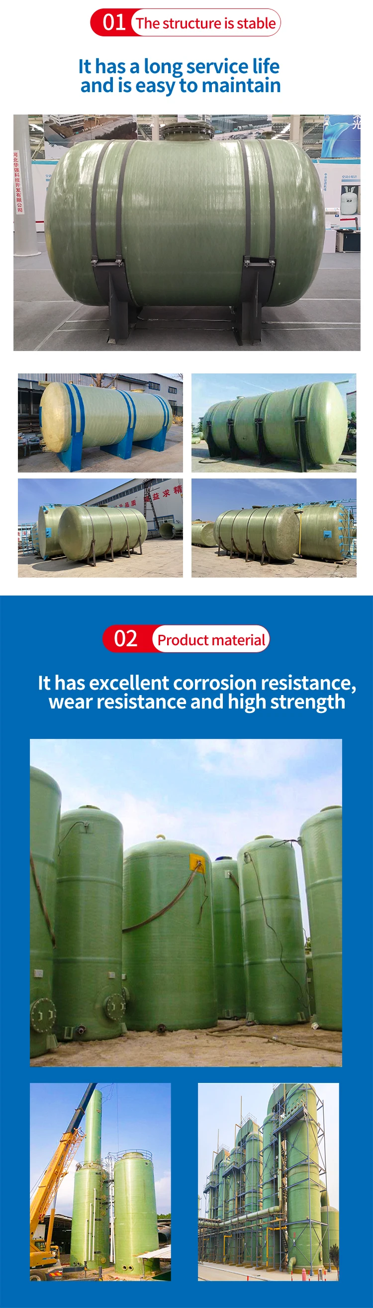 Chemical Frp Grp Fiberglass Storage tank for Industrial Plants, Durable ...