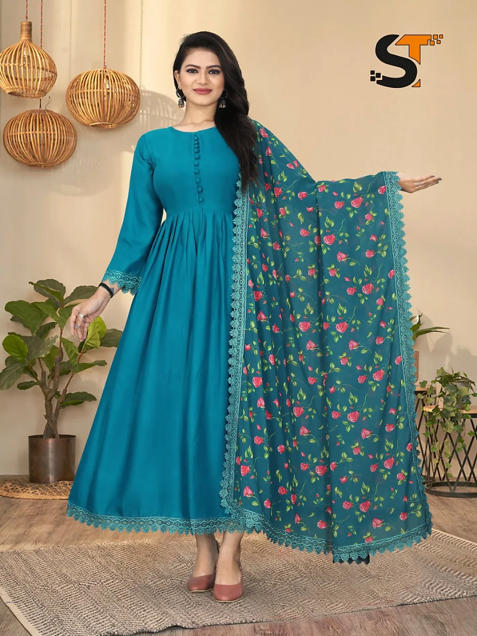 Traditional Wear Anarkali Kurtis Women Ethnic Wear Pure Reyon Kurti And Dupatta Set Buy Ethnic