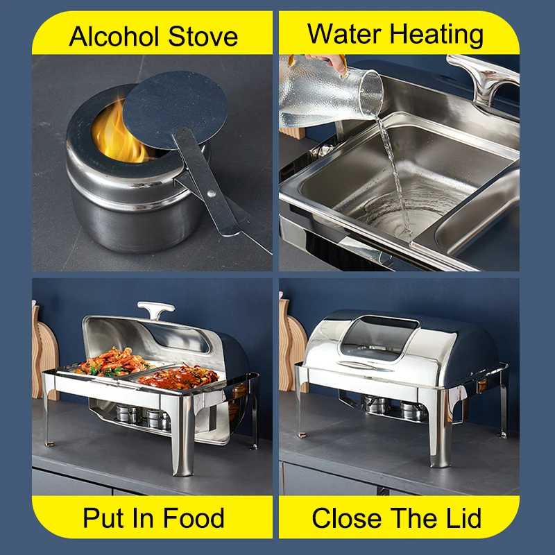 Modern Roll Top Chafing Dish Food Warmer 9L Hotel Buffet Serving Dish ...
