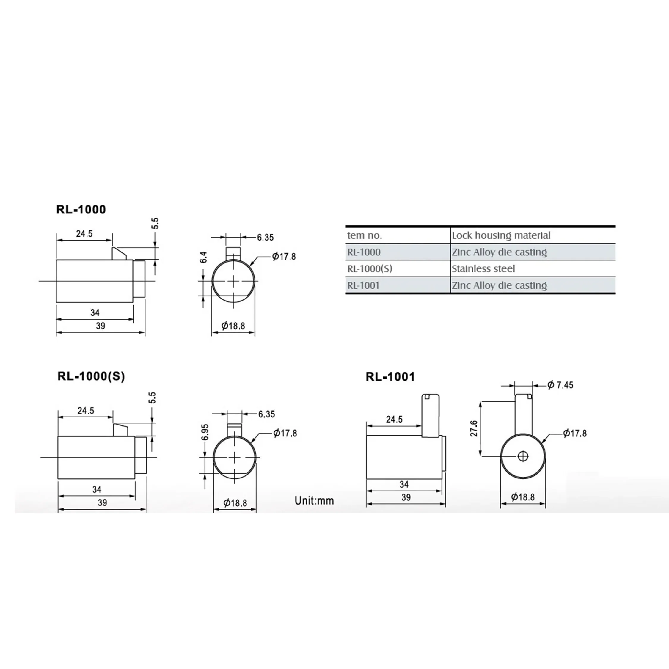 REAL RL-1000 Zinc Alloy Cam Lock with Keys for Vending Machines