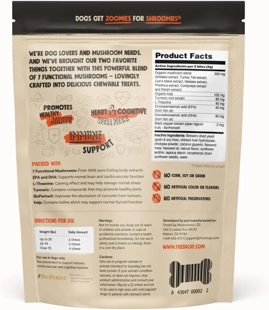 Oem Freshcap,Shroomies - Organic Mushroom Complex For Dogs Immunity ...