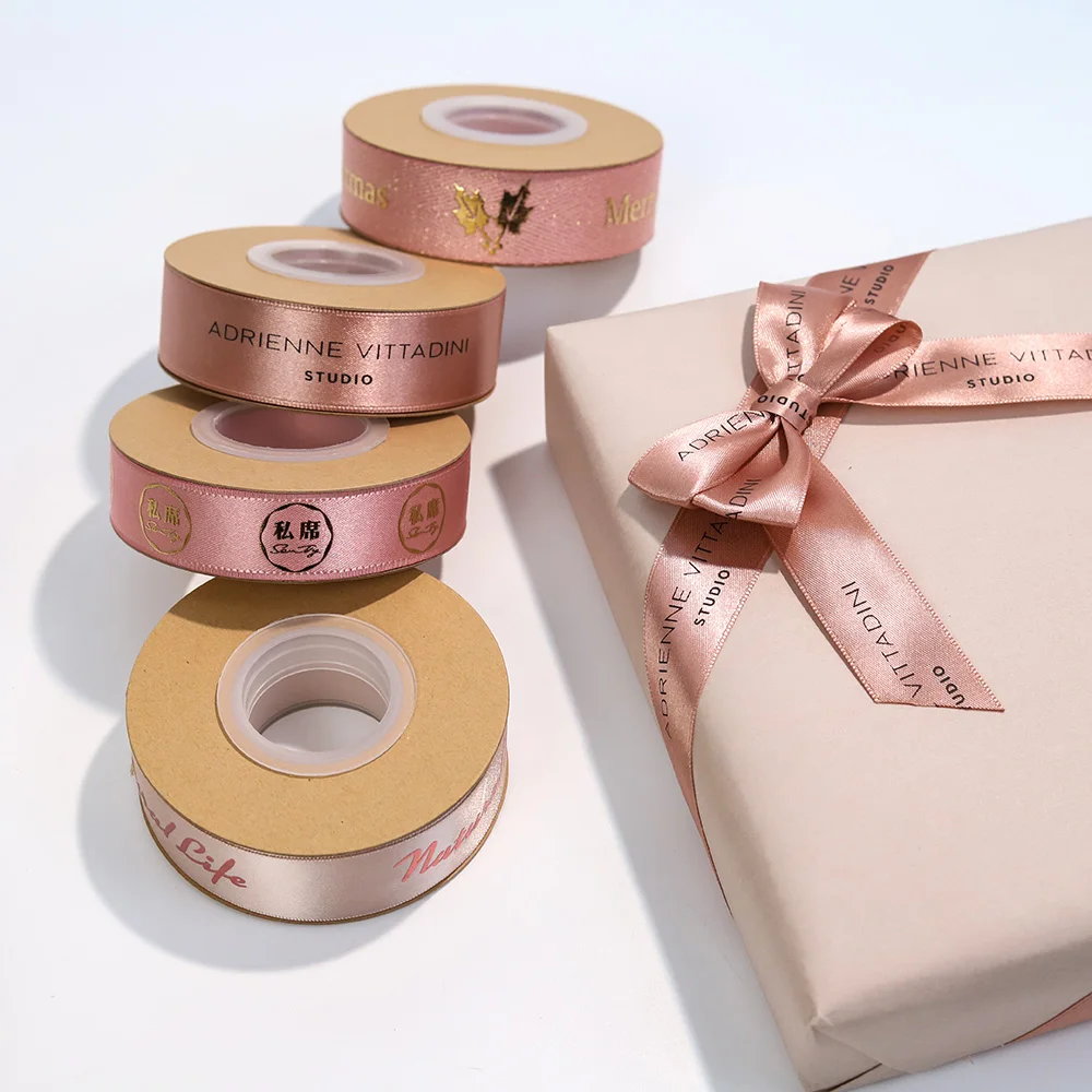 Custom Gold Foil 3d Embossed Printed Gift Polyester Satin Ribbon With ...