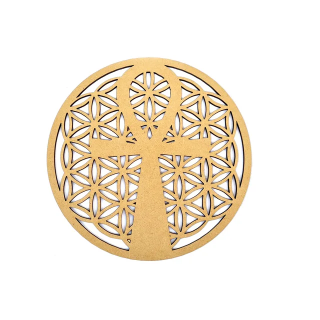 Ankh In Flower Of Life Wall Art Egyptian Wall Decor Crystal Grid Sacred ...