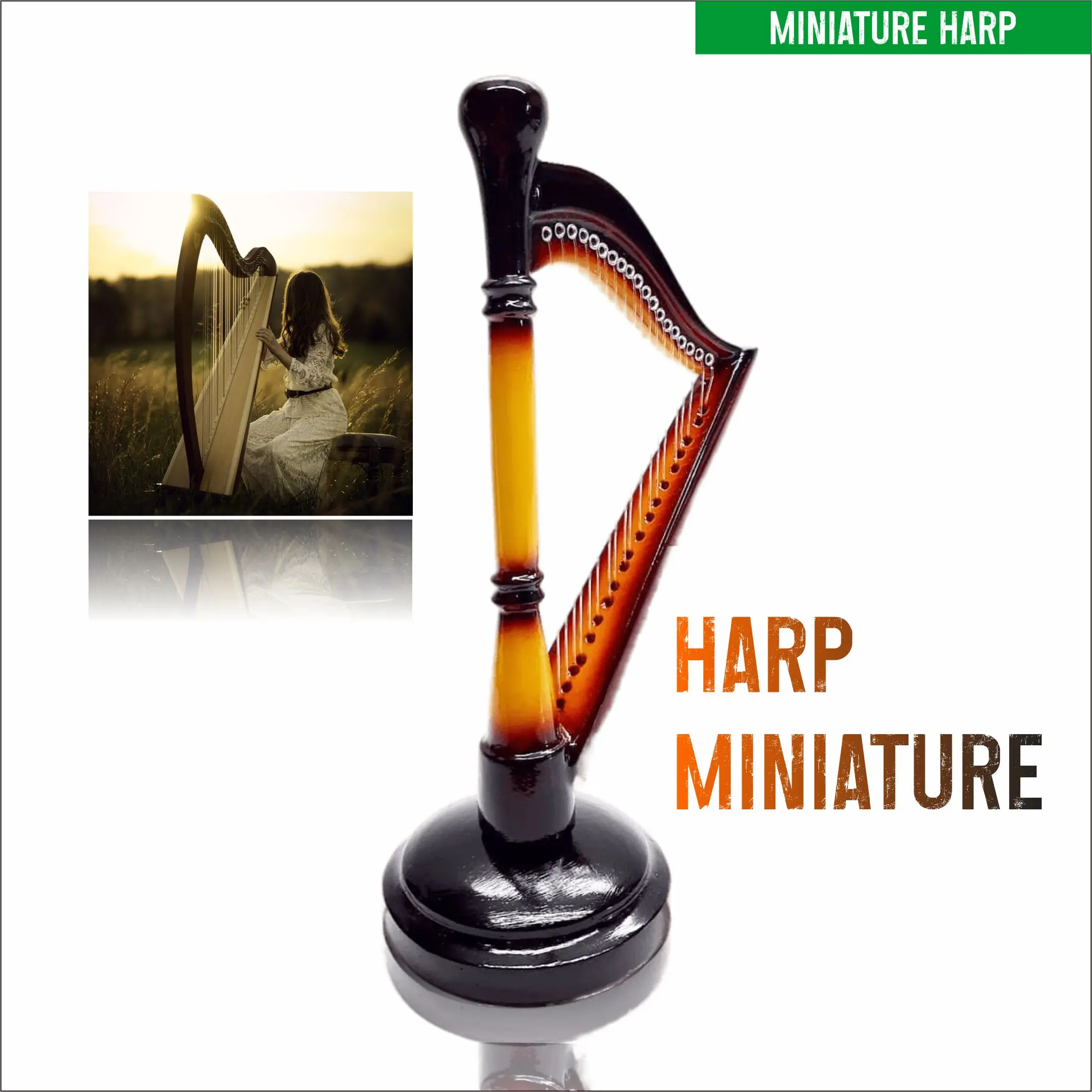 Miniature Harp Figurine Resin Exclusive 20 Cm For Home Decoration Room ...