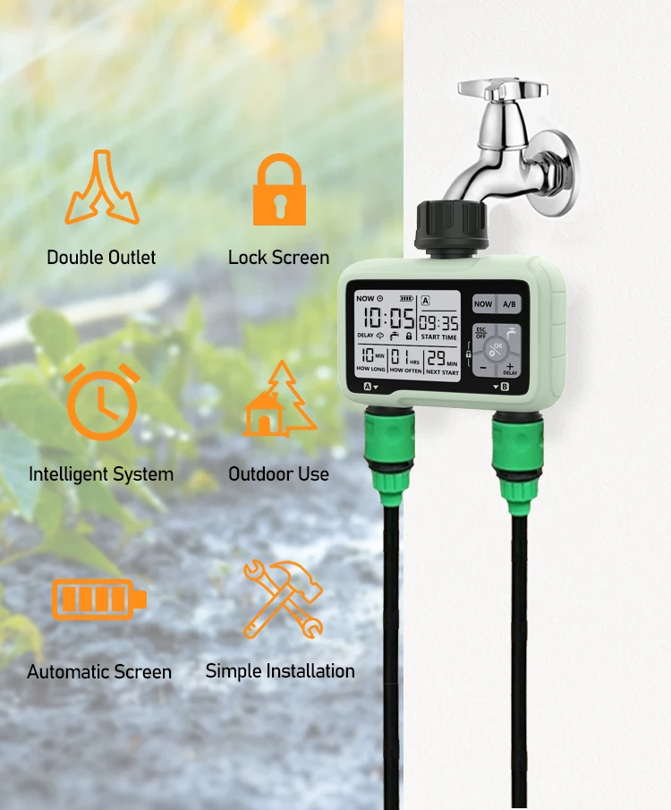 Double Out Large Screen Automatic Water Timer Timed Garden Irrigator ...